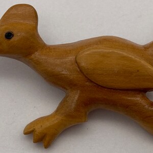 Roadrunner Brooch Hand Carved Wood Signed ED 1995 Southwest Boho Style ...