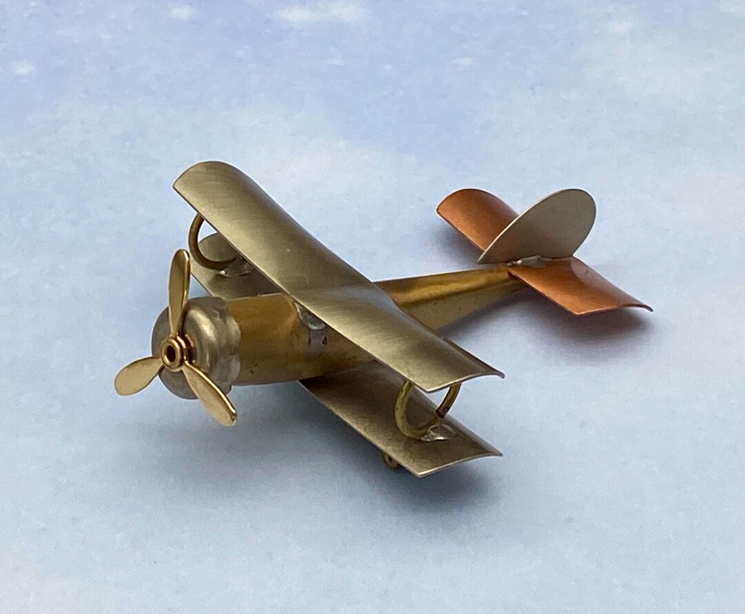 Airplane Brooch Mixed Metal Biplane Unique/unbranded Brass Copper ...