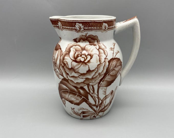 Flora Pattern Ironstone Small Pitcher Brown Transferware Flower Designs ...