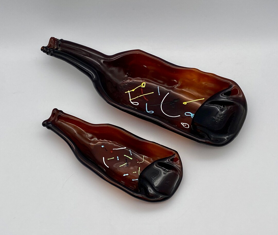 Vintage Melted Slumped Glass Bottle Art Dishes Set of 2, Repurposed ...