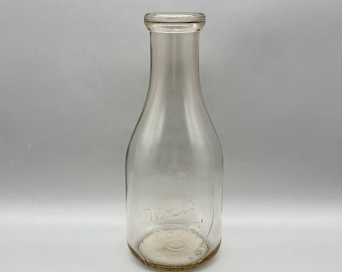 Dixie Dairy Embossed Glass Milk Bottle: 1940s Farmhouse Kitchen Decor ...