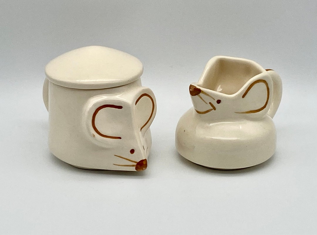 Vintage Mccoy Pottery Mouse Sugar Bowl With Lid and Creamer Set Mid ...