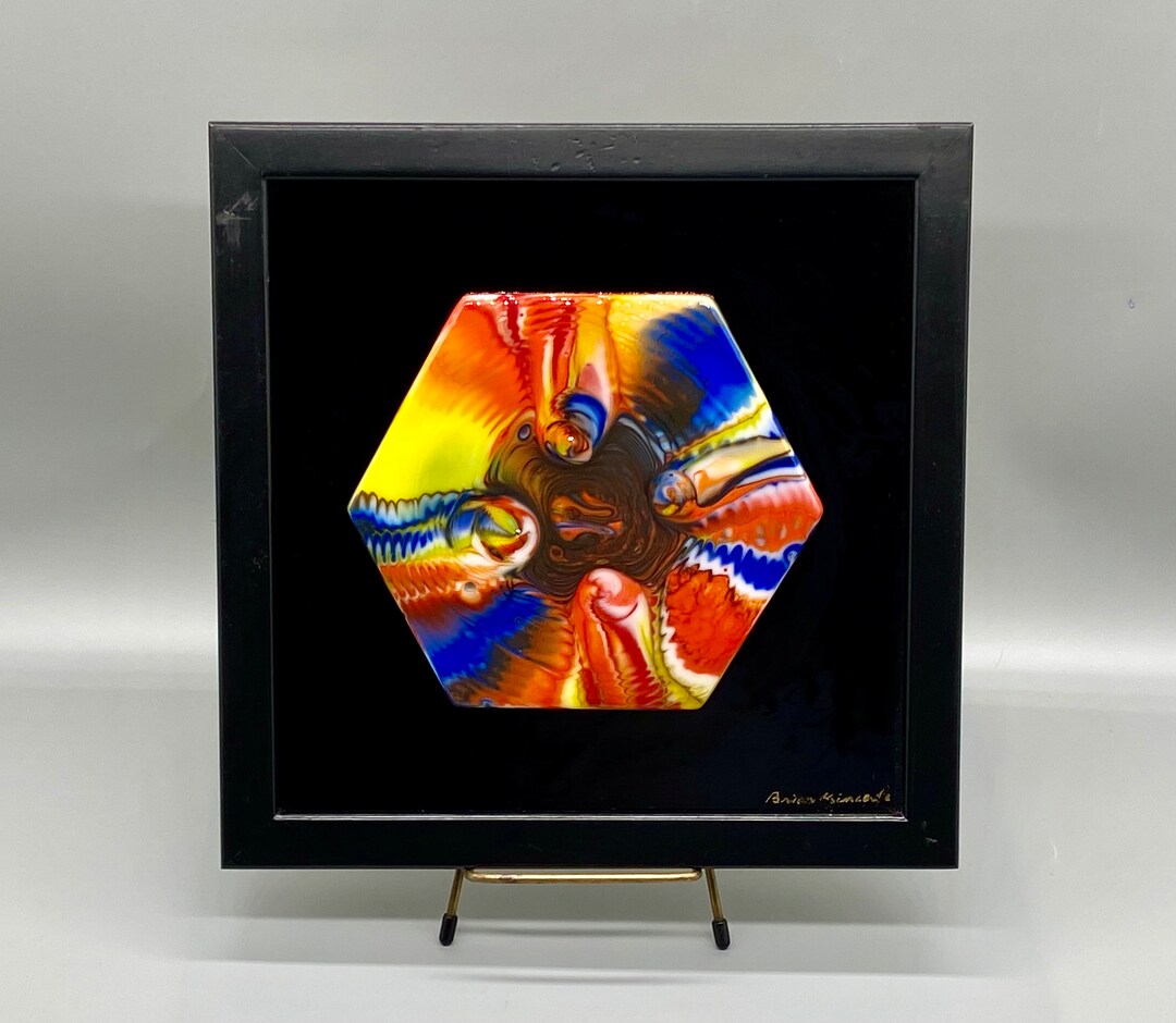 Fused Art Glass Brian Kincade Framed Wall Art Multicolored Swirls ...