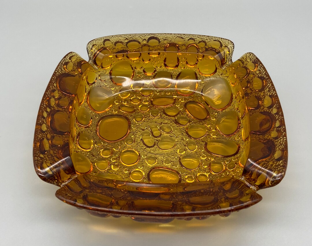 Vintage Amber Glass Pebble Beach Ashtray 6" Square, Libbey Glass ...