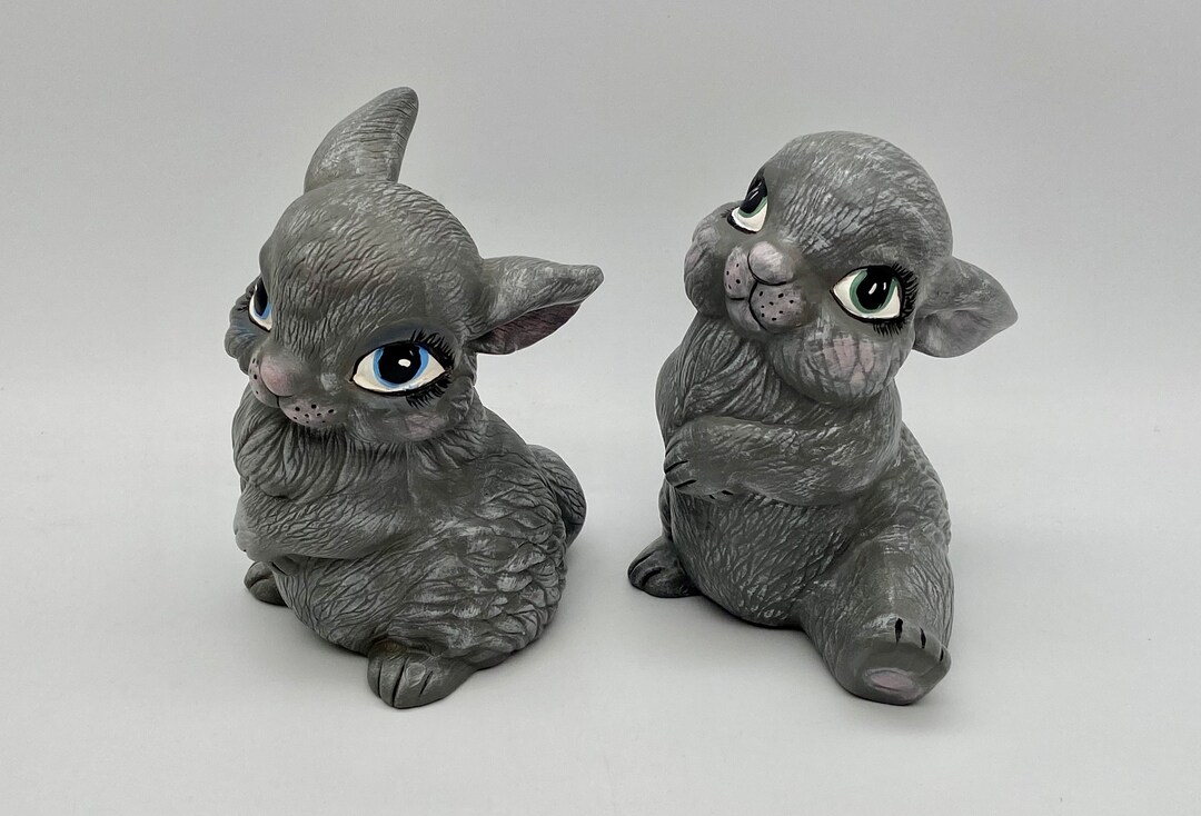 Vintage Hand-painted Ceramic Easter Bunny Figurines - Gray, Set of 2 - Etsy