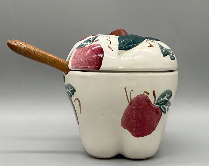 Chaparral Pottery Apple Jam Jar With Wood Spoon 1980s, Apple Shape ...