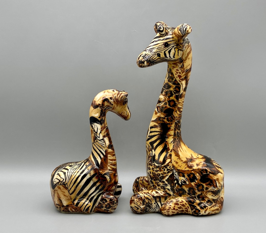 Giraffe Figurines Mother and Baby by Le Vie, Safari Animal Print Fabric ...