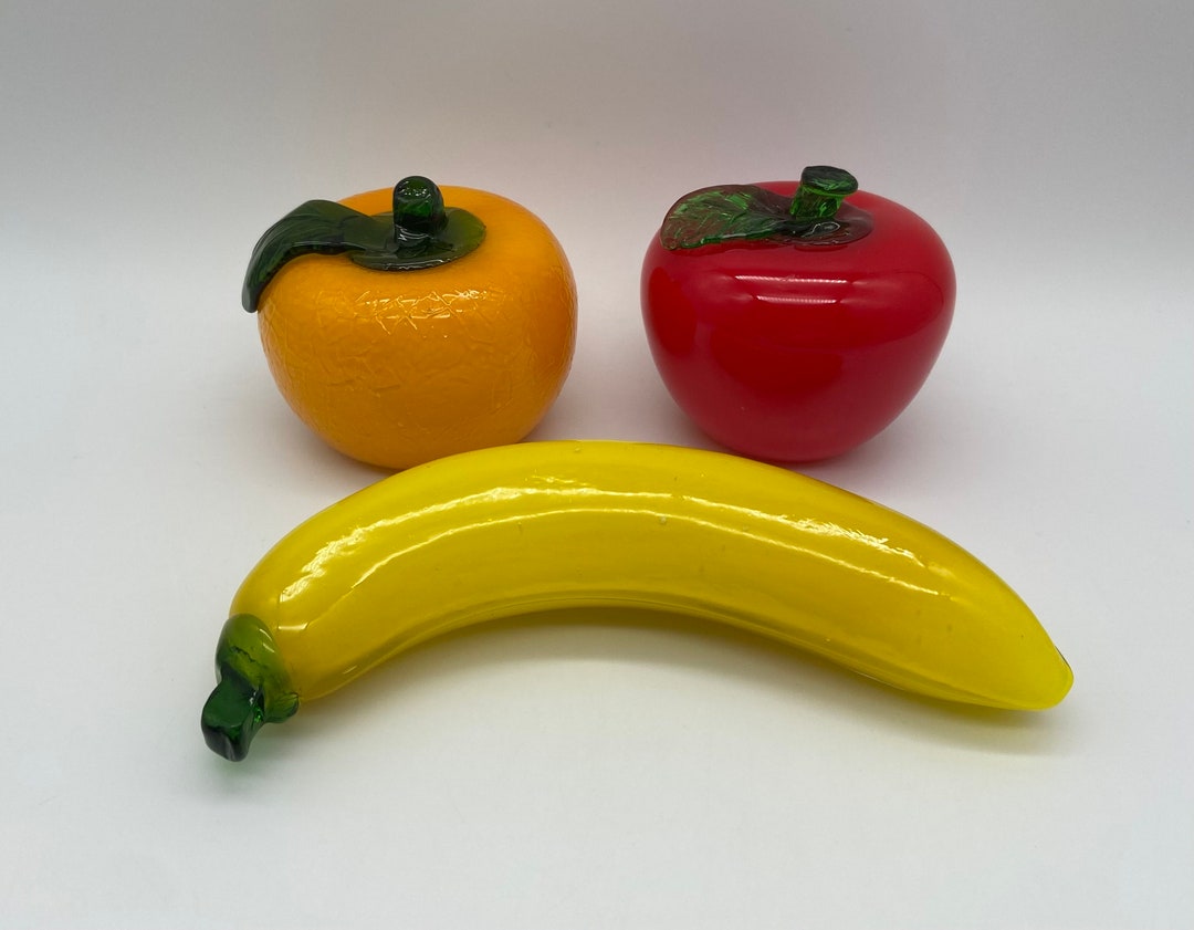 Handblown Glass Fruit 3 Assorted Pieces, Banana Apple and Orange ...