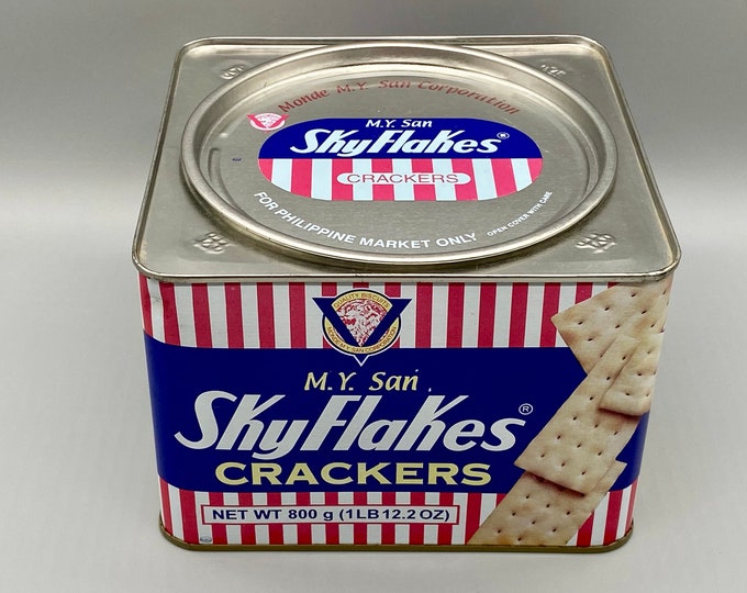 M. Y. San Skyflakes Crackers Tin, Red White Blue Yellow Graphics ...