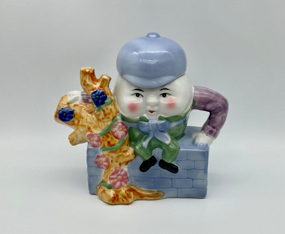 Humpty Dumpty Porcelain Decorative Teapot Shaped Figure Pink and Blue ...
