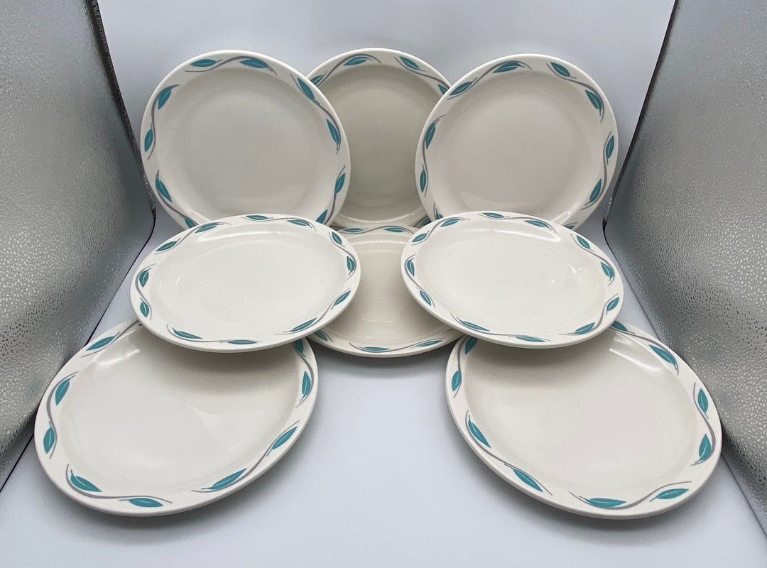 Homer Laughlin Restaurantware Lunch Plates 9 1/2, Set of 8, Teal Leaves ...