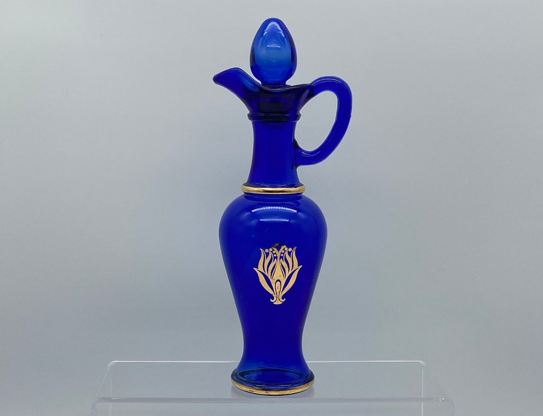 Vintage AVON Cobalt Blue Glass Cruet: Gold Floral Design, 1970s-80s - Etsy
