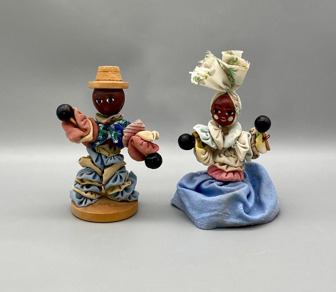 Vintage Bahaman Ethnic Folk Art Handmade Doll Figurines Man & Lady Hand ...