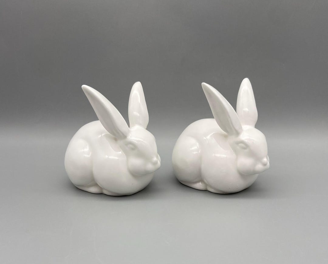 Vintage Dept 56 Easter Bunny Rabbit Figurines Set of 2 Solid White Bone ...