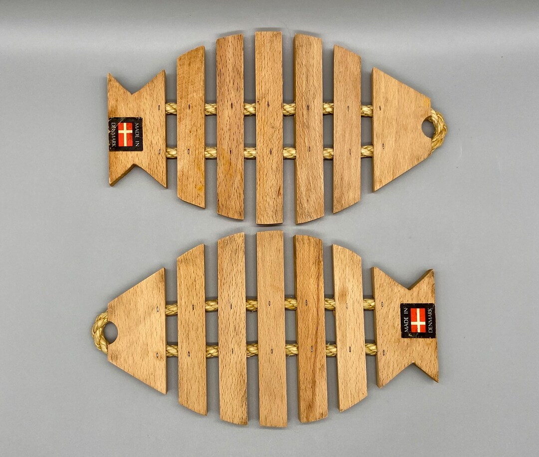 Vintage Fish Shaped Wood Trivets 2 Made in Denmark, Danish Modern Style ...