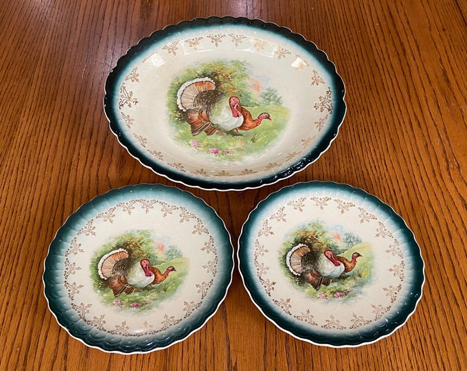 Sterling China Turkey Platter & 2 Plates, Pattern STR53 Rare Antique ...