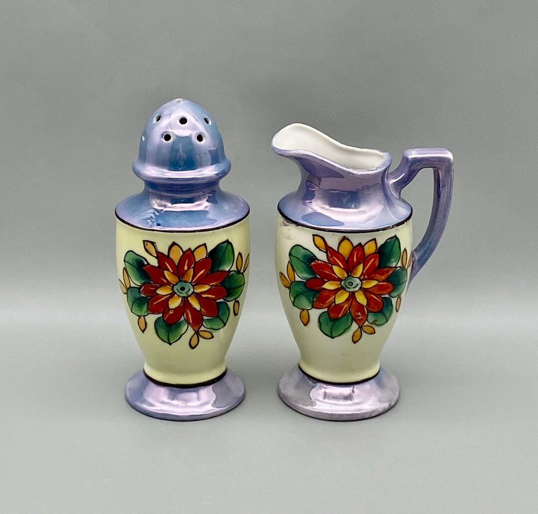 Vintage Seiei Japan Lusterware Sugar Shaker & Syrup Pitcher: Floral ...