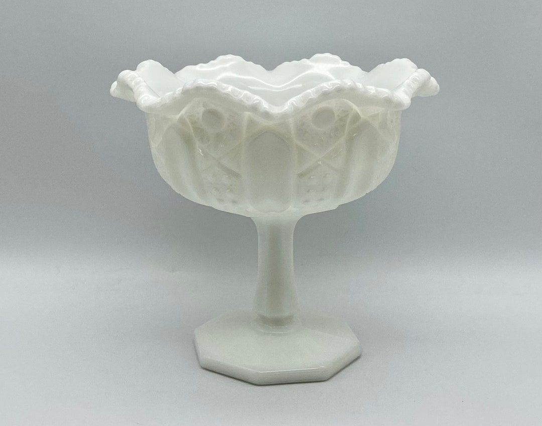 LE Smith Milk Glass Compote 317 Cane and Arches Pressed Pattern Vintage ...