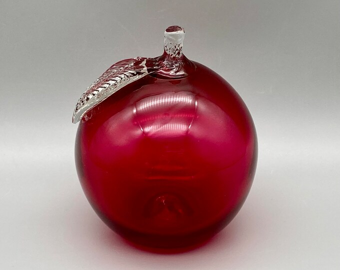 Rossi Art Glass Canada Hand Blown Large Red Apple With Clear Stem and ...