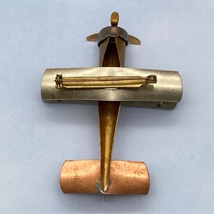 Airplane Brooch Mixed Metal Biplane Unique/unbranded Brass Copper ...
