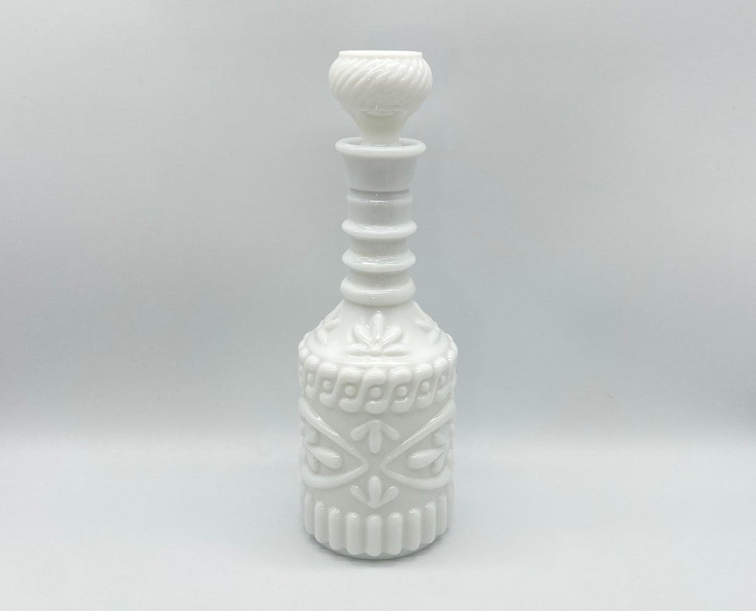 Vintage Milk Glass Liquor Decanter Pretty Embossed Design, Jim Beam ...