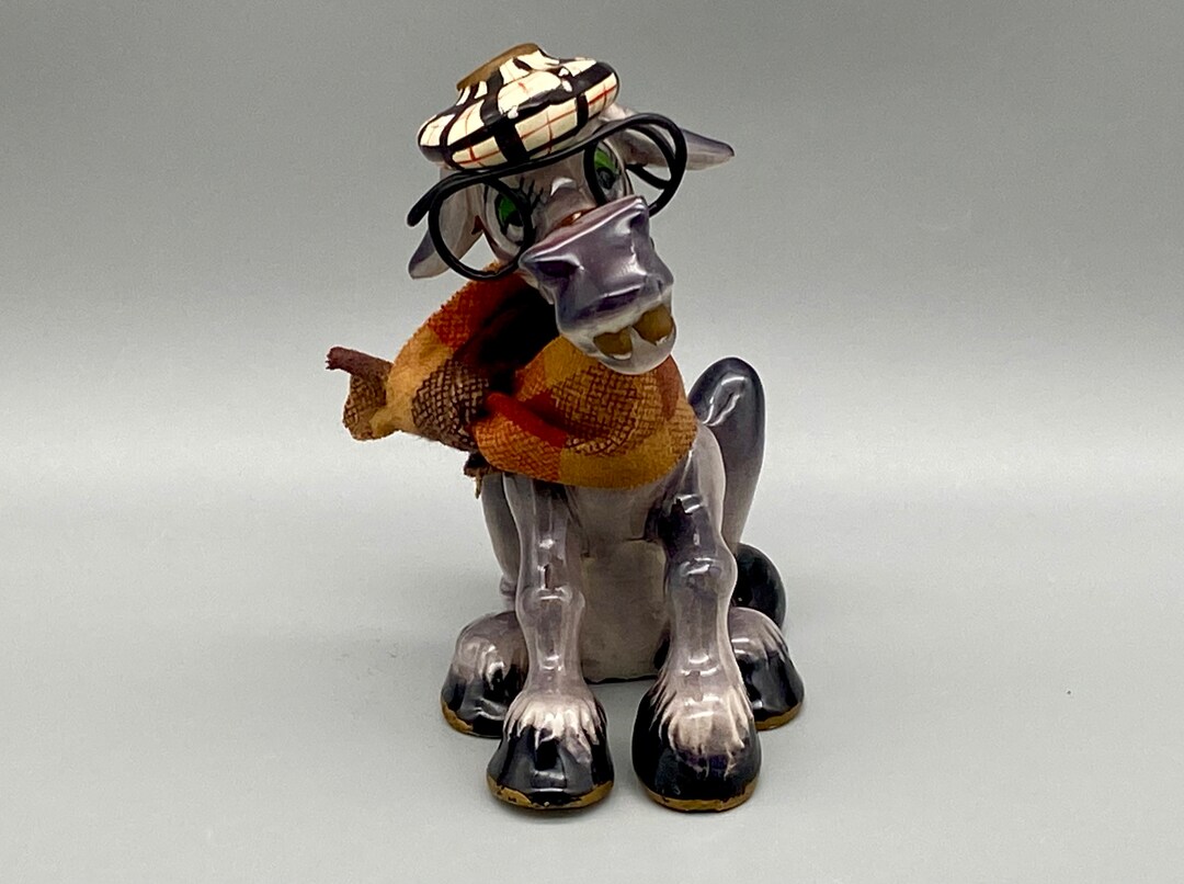 Anthropomorphic Silly Donkey Figurine With 2 Buck Teeth Black Wire ...