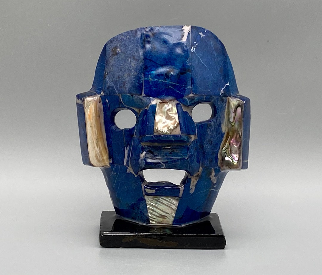 Vintage Mayan Aztec Death Mask Figure Statue Decor Lapis Lazuli Mother ...
