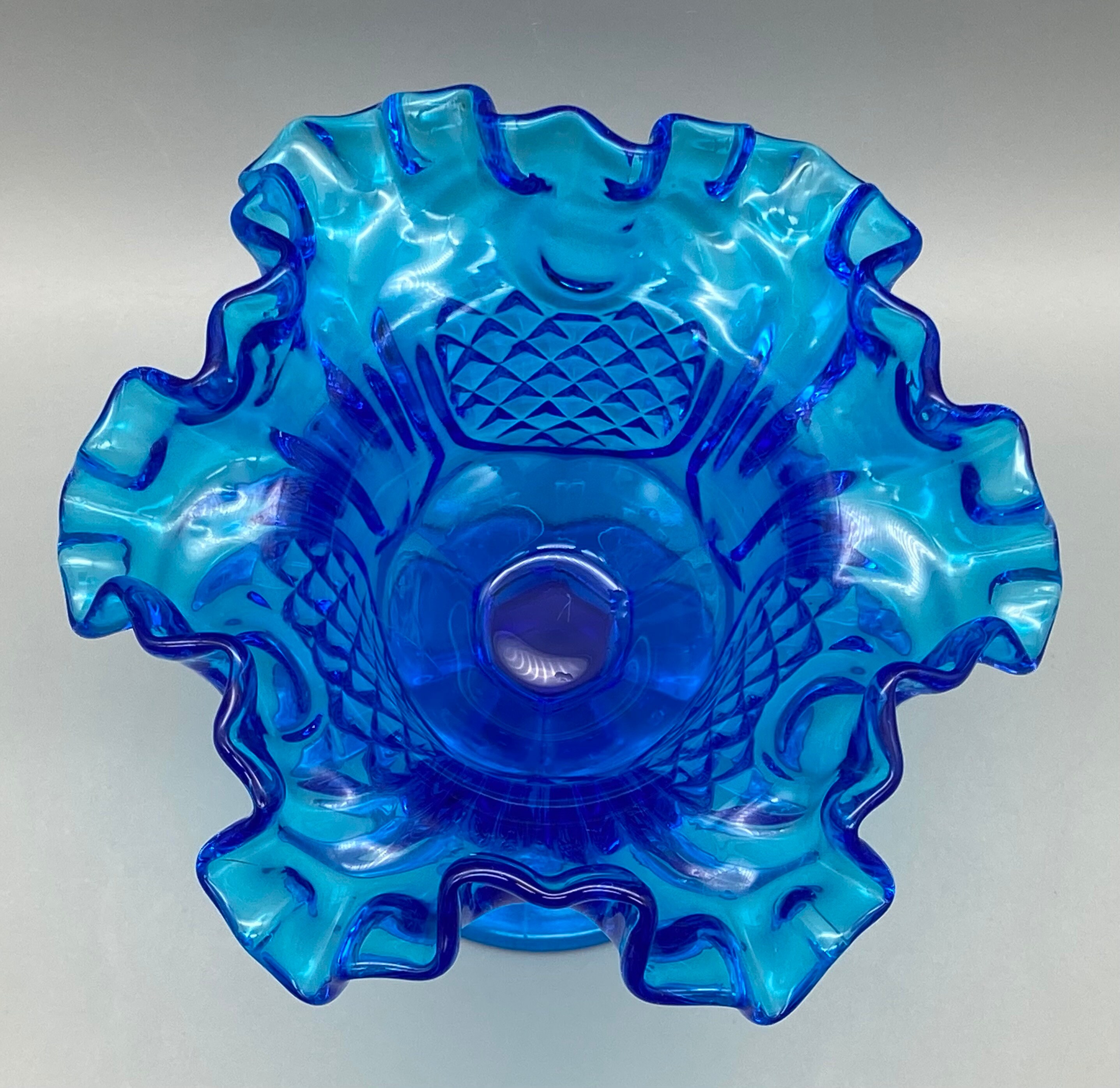 Fenton Glass Colonial Blue Pineapple Compote With Crimped - Etsy