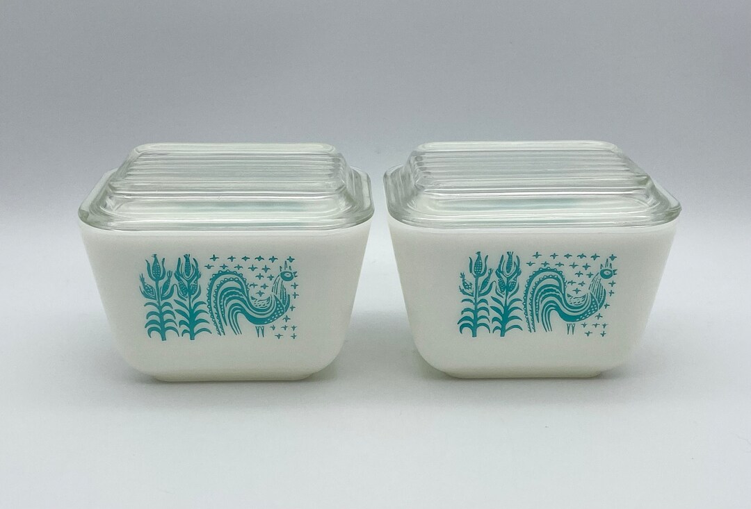 Pyrex Butterprint Turquoise Set of 2 Small Refrigerator Dishes #501 B ...