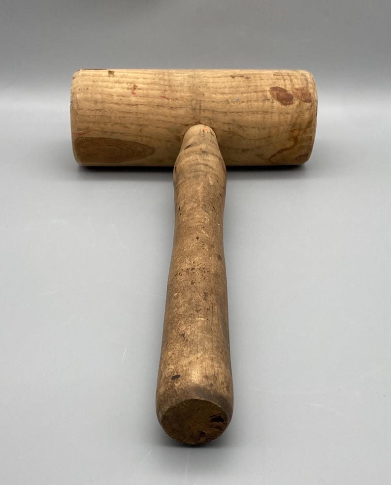 Vintage Wood Mallet Hammer: Large Rustic Hardwood Tool, 13