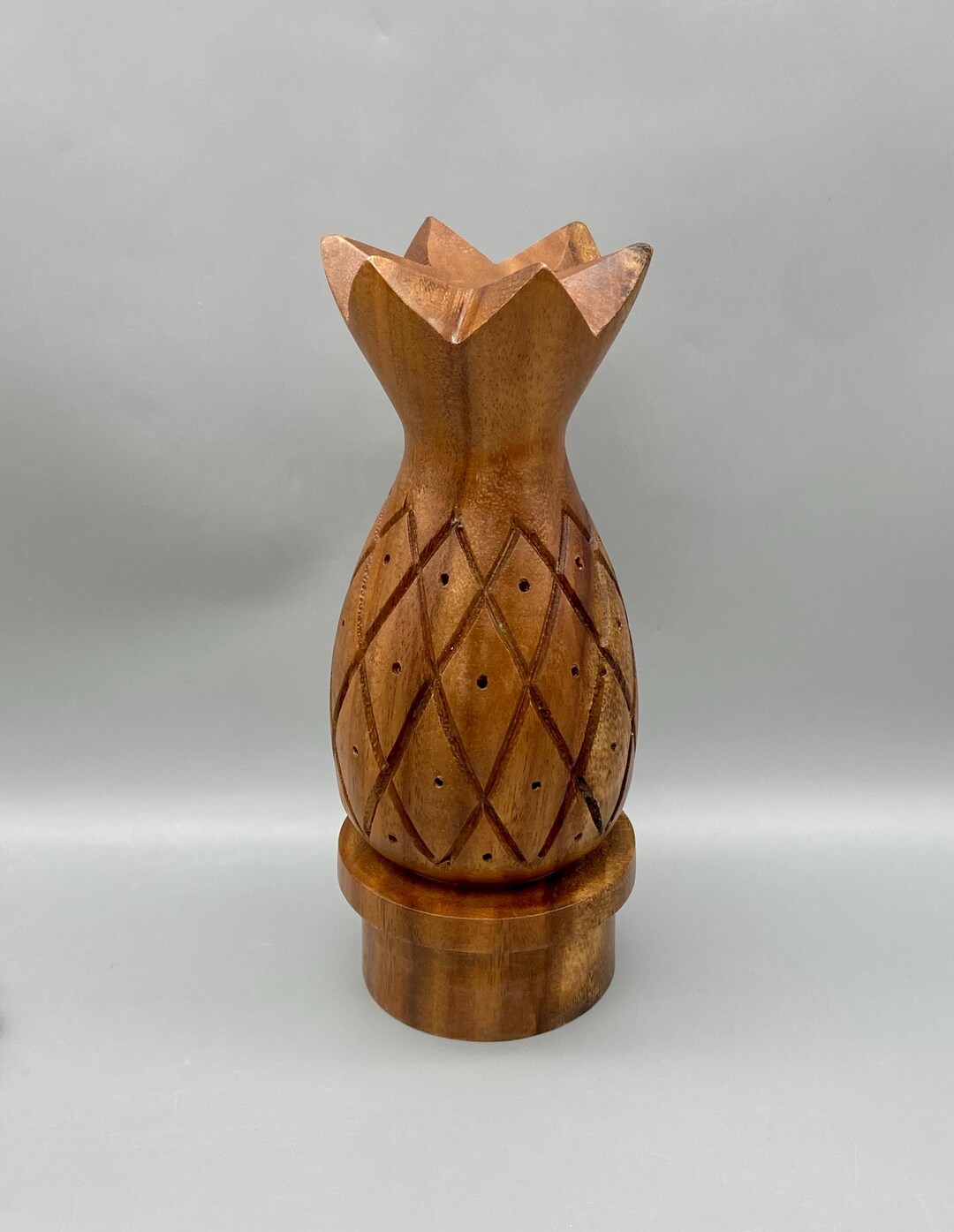 Wood Pineapple Carved Monkey Pod Wood Appetizer Toothpick Holder, Philippines Vintage 1970s ...