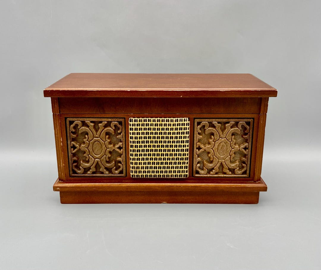 1970s Miniature Stereo Console AM Radio Smoking Set, Cigarette Holder ...