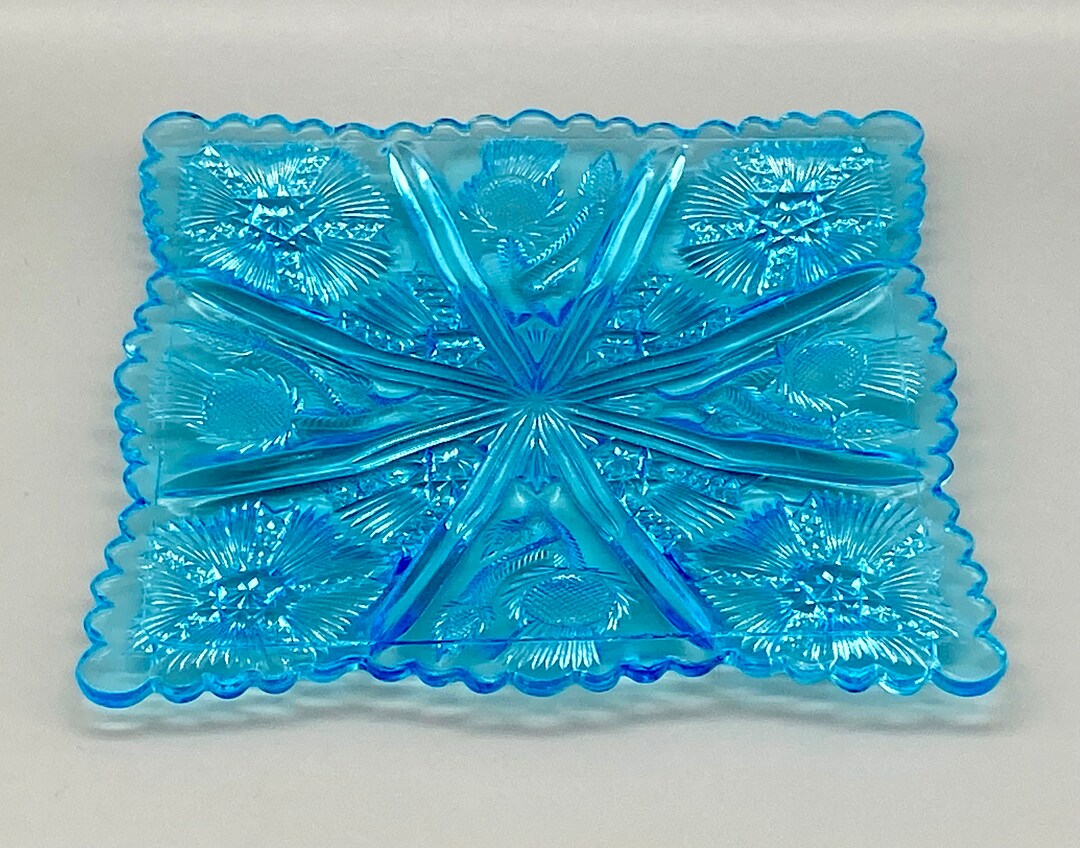 Ice Blue Paneled Thistle Glass Square Plate St. Clair Glass 1960s to ...