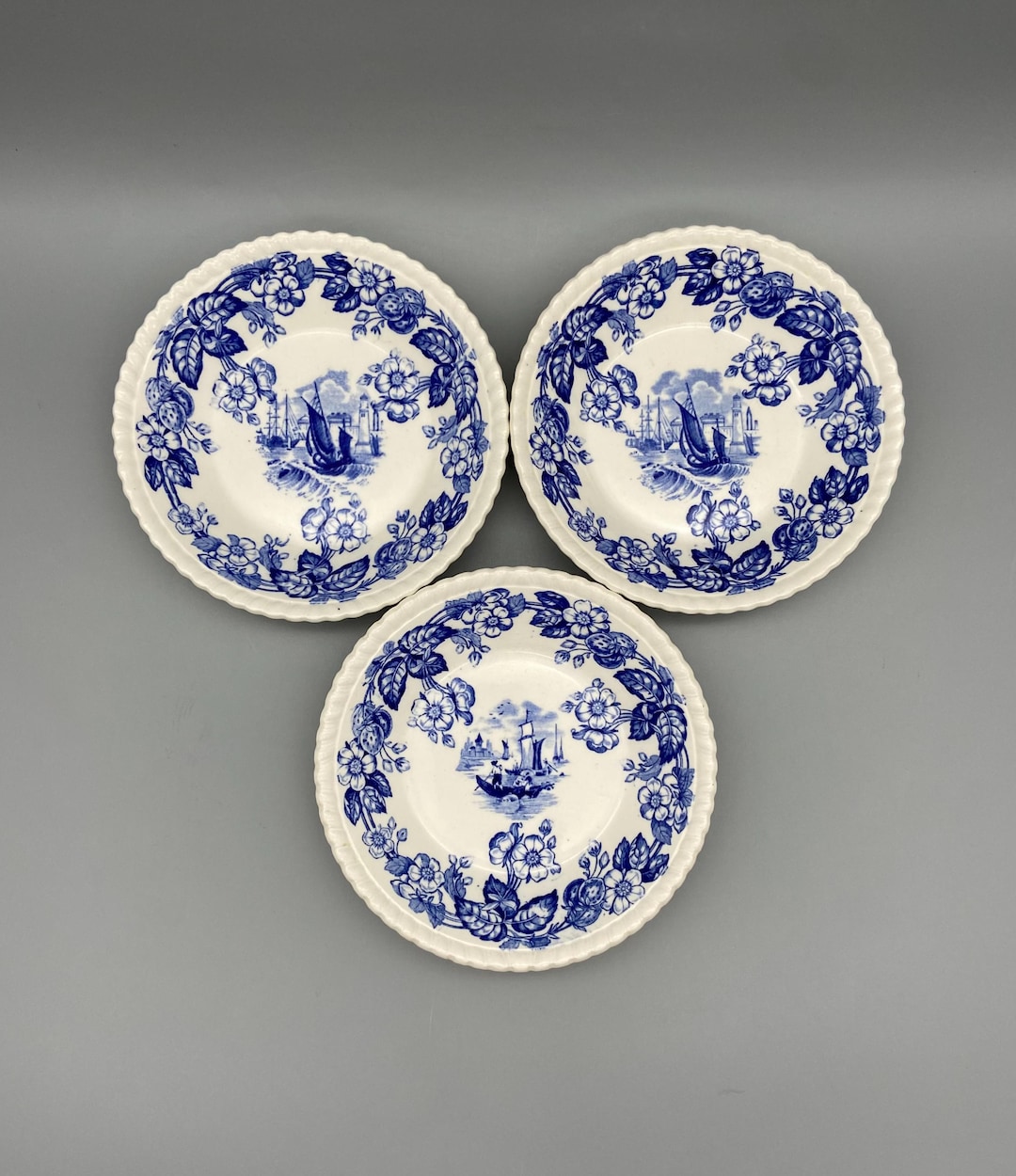 Spode Old Salem Blue 3 Fruit/dessert Bowls, Pretty English Blue ...