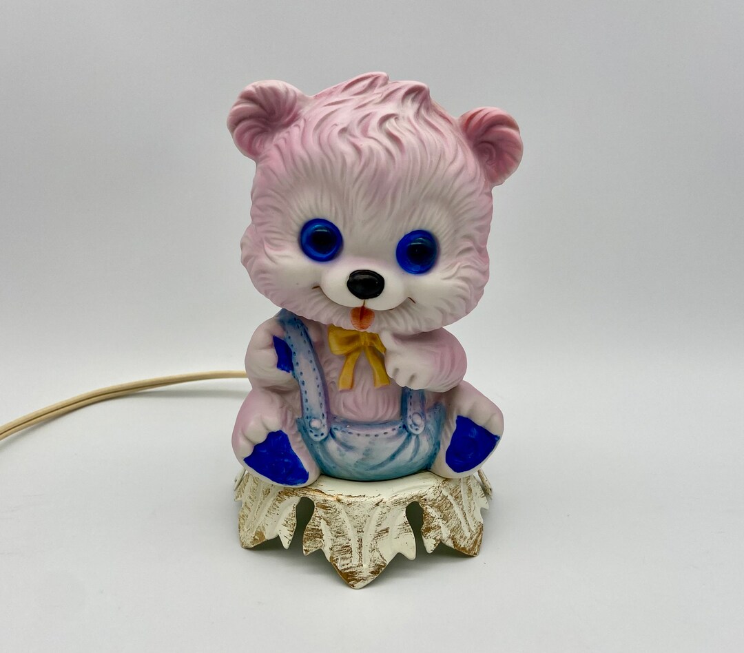 Mid-century Kitsch Adorable Baby Bear Lamp Night Light Porcelain Bisque ...