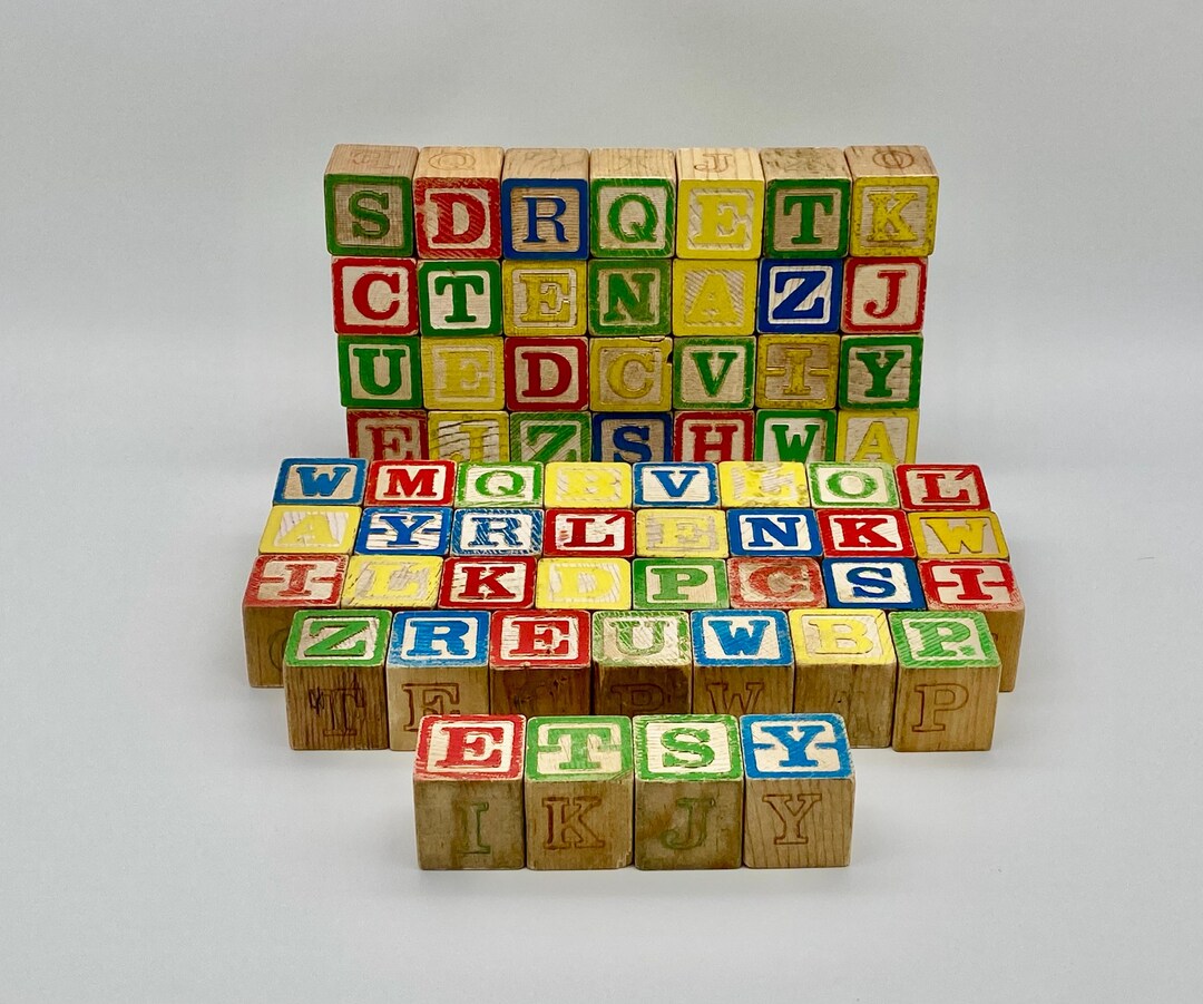 Vintage Wood Alphabet Blocks Lot of 63 Distressed Characterful Primary ...