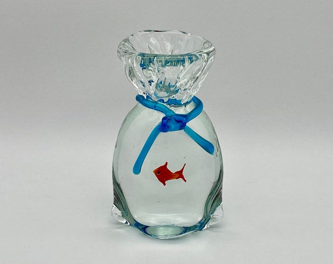 Glass Gold Fish in Clear Bag Glass Paperweight Sculpture Figurine Aquarium Pet Fish in Bag Blue ...