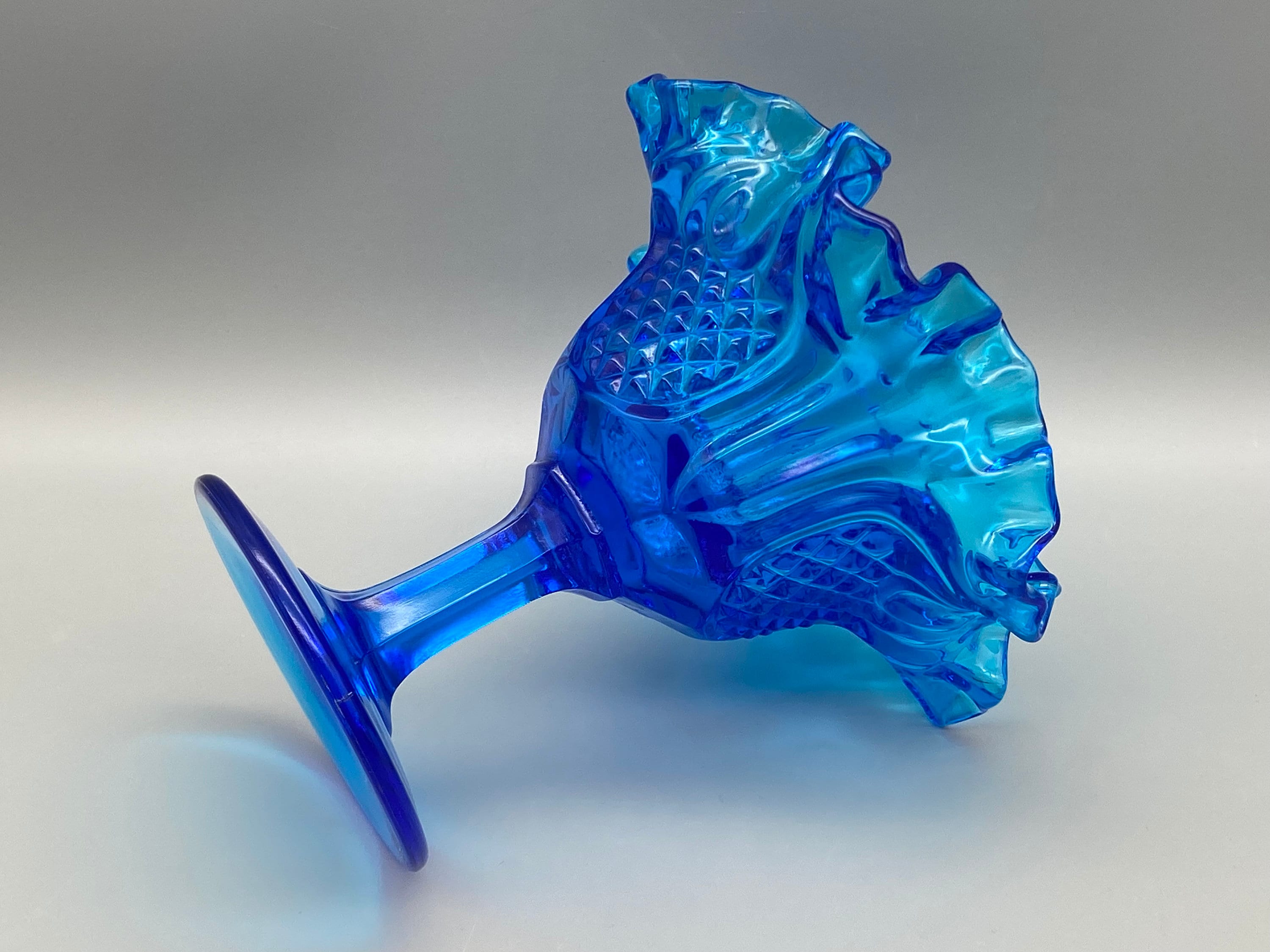 Fenton Glass Colonial Blue Pineapple Compote With Crimped Etsy