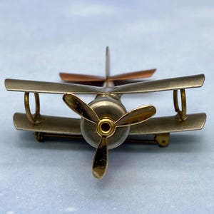 Airplane Brooch Mixed Metal Biplane Unique/unbranded Brass Copper ...