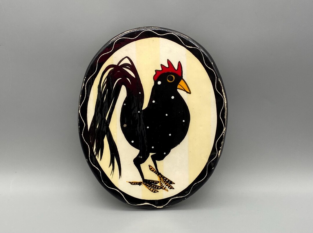 Alison Palmer Pottery Black Rooster Plate Whimsical Rooster Decor Hand ...