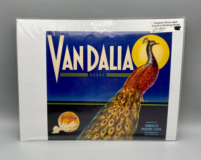 Sunkist Orange Crate Wood Box Label Peacock Full Moon Design Vandalia ...