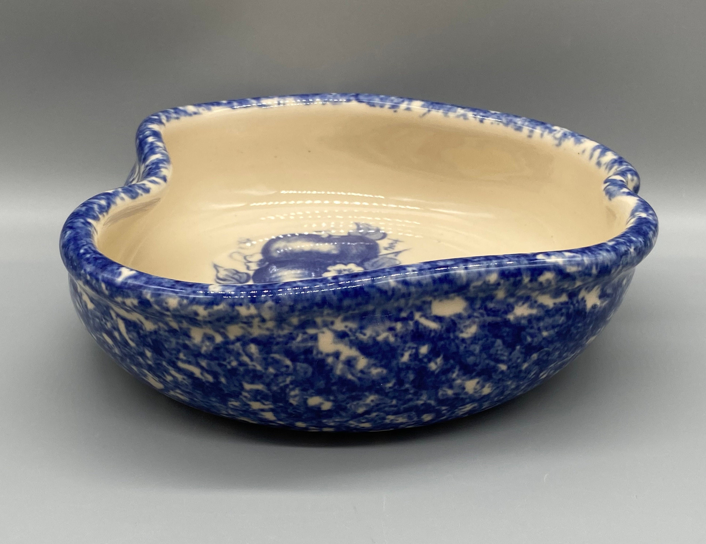 Ellis Pottery Blue Spongeware Apple Shaped Dish Hand Painted - Etsy