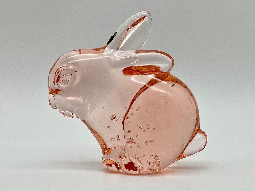 Pink Glass Rabbit Figurine Paperweight, Easter Bunny Rabbit Spring ...