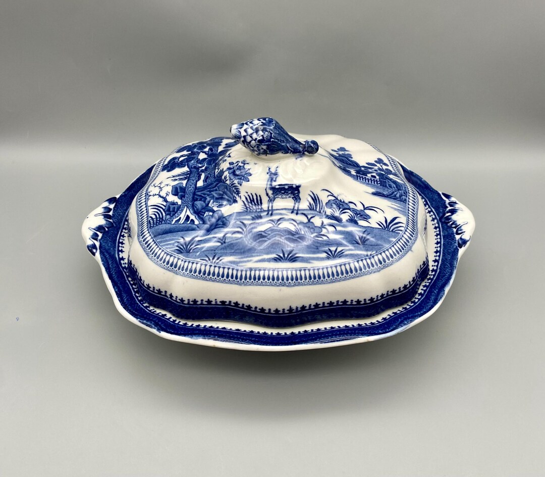 Booths England Lowestoft Deer Covered Vegetable Serving Dish Vintage ...