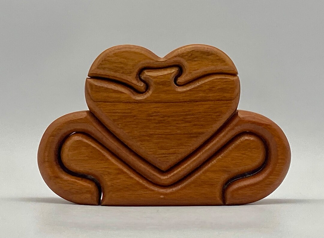 Teak Wood Heart Puzzle Box Trinket/jewelry Box, 2 Compartments Red Felt ...