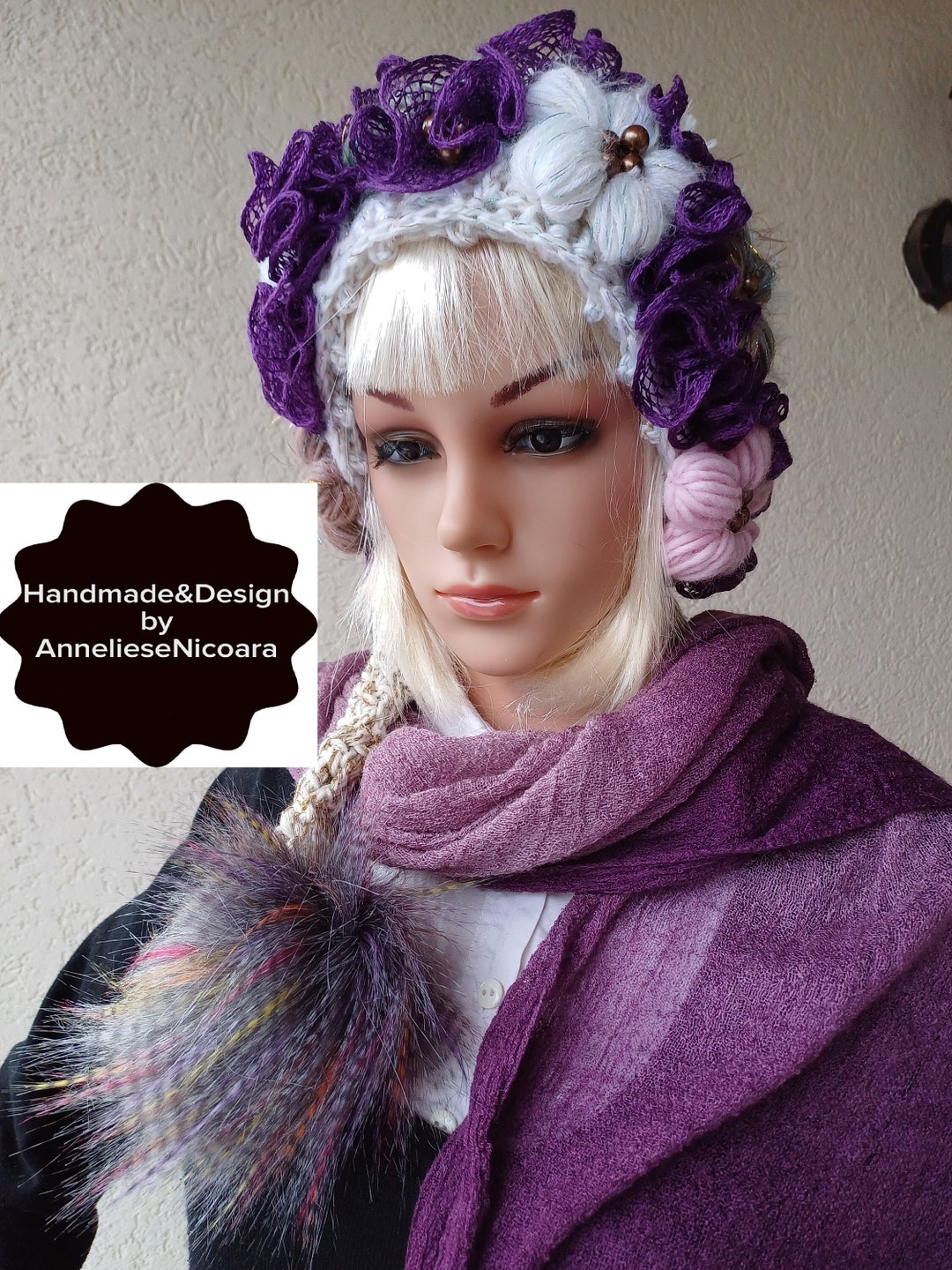 Crochet Long Tail Hat /fairy Tale Hat in Pink ,purple ,brown and White ...
