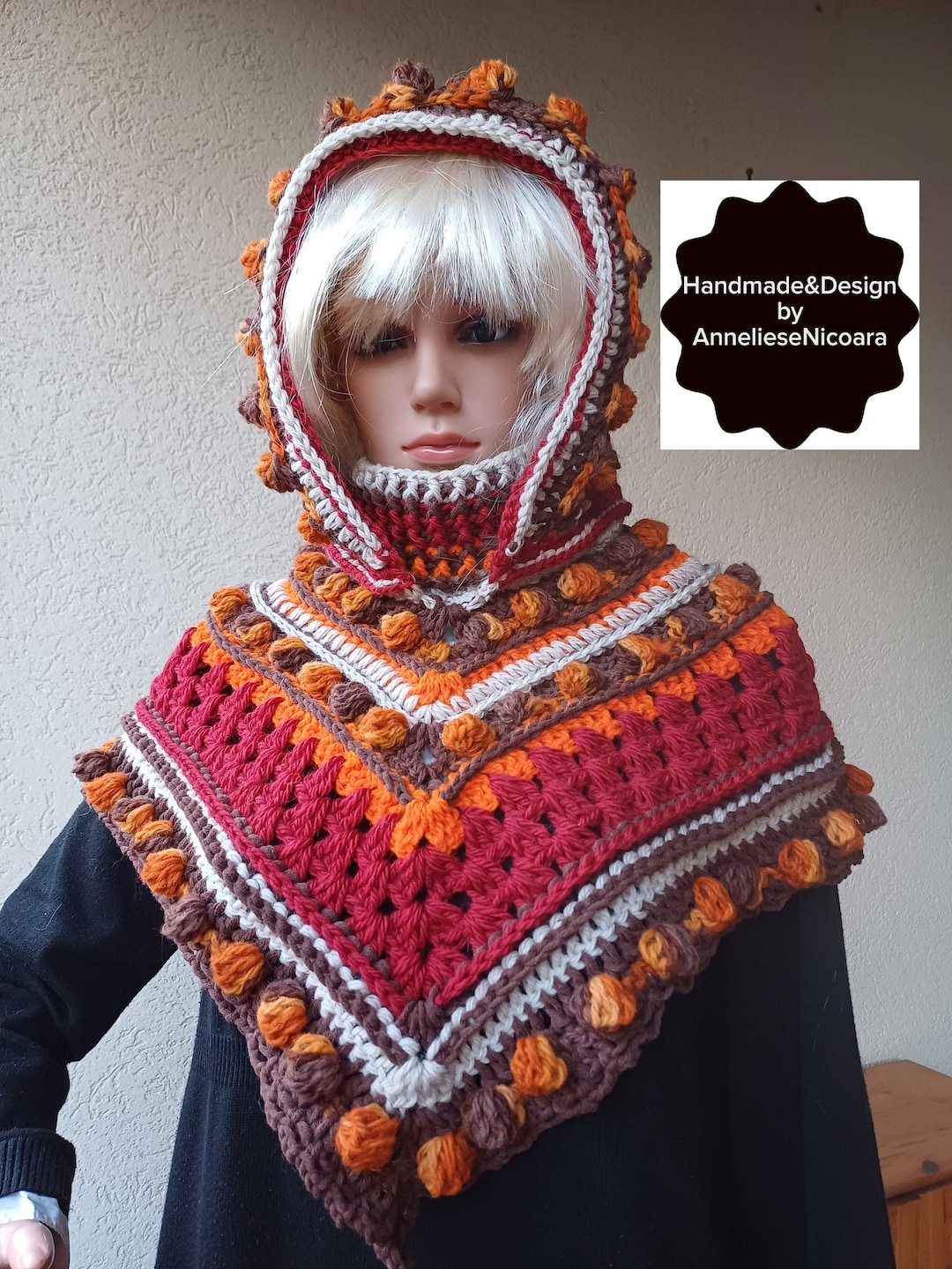 Crochet Hooded Mini Poncho With Collar/hood ,collar and Cape All in One ...
