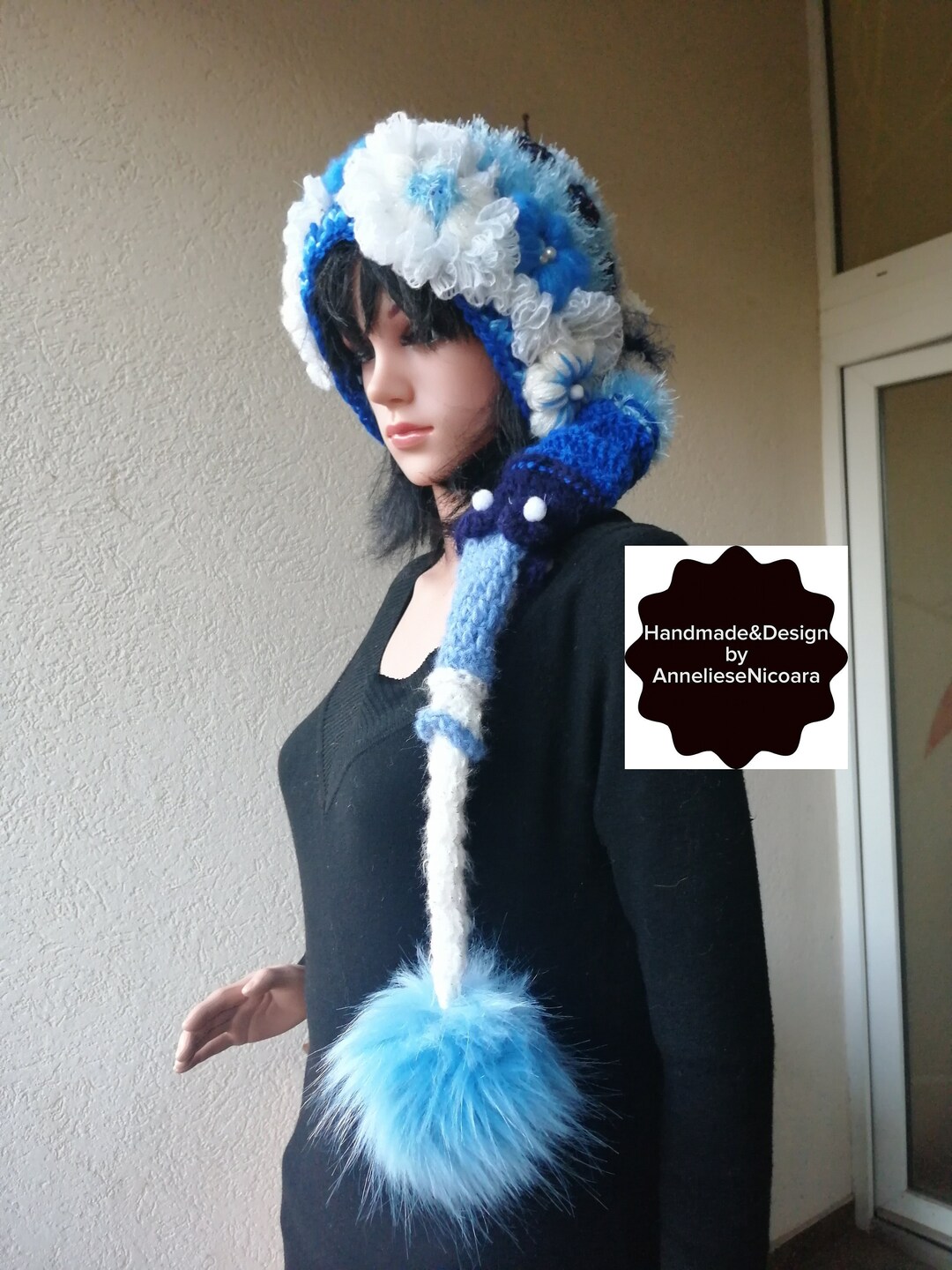 Long Tail Hat /fairy Tale Hat in Shadows of Blue and White - Etsy