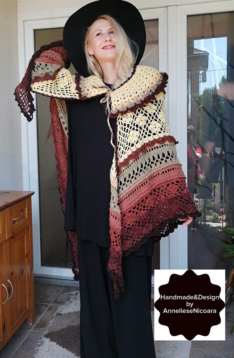 Spring-summer -fall Shawl in Shadows of Yellow Olive and Brown/ Crochet ...