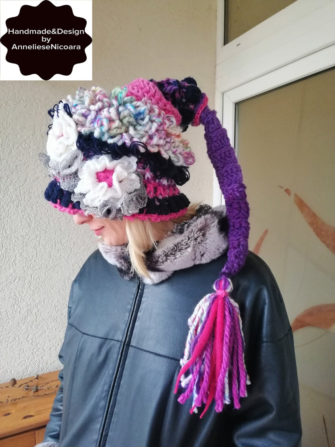 Crochet Long Tail Hat /fairy Tale Hat in Pink ,purple ,dark-blue and ...
